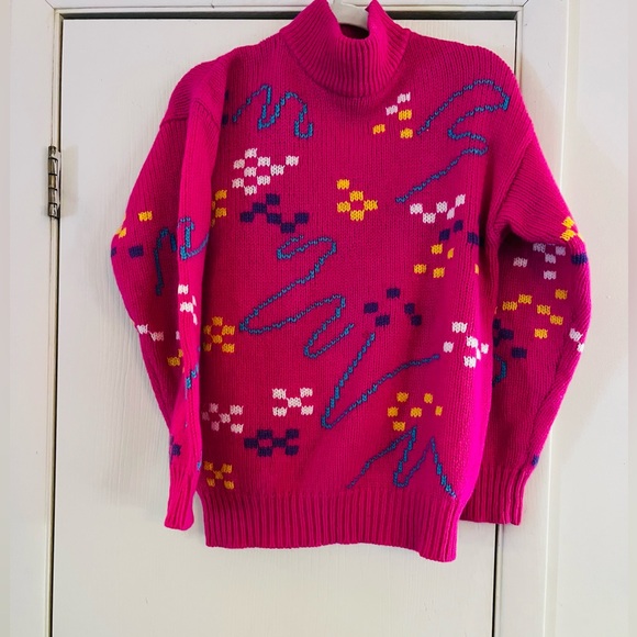 Vintage | Sweaters | Vtg Shetland Virgin Wool Pop Art Hot Pink Retro ...